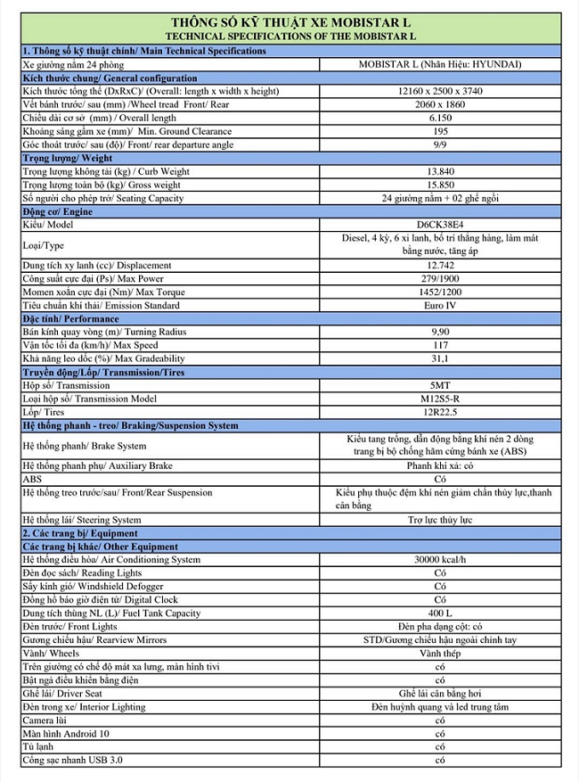 Xe giường nằm cao cấp HYUNDAI mobistar Mẫu 24 phòng và 34 phòng Vip